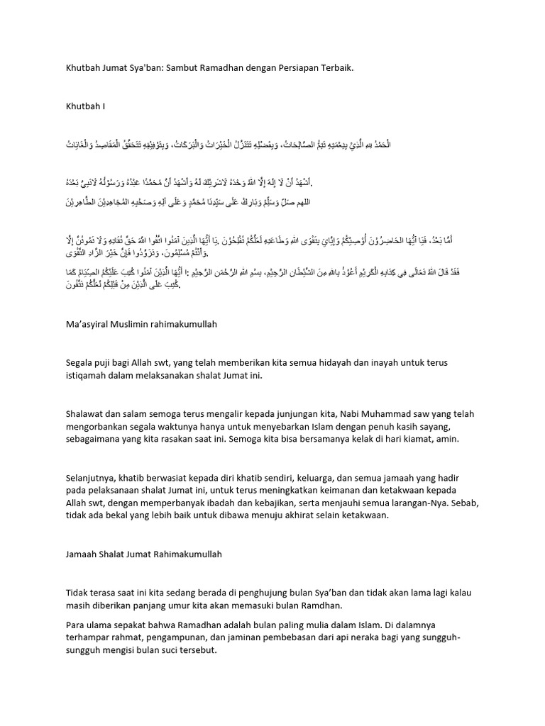 Khutbah Jumat Menyambut Ramadhan | PDF