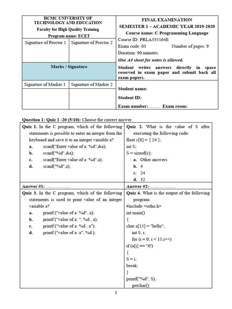 19-20, HK1_C Programming Language (1) | PDF | Software Development ... 19-20, HK1_C Programming Language (1) | PDF | Software Development ...