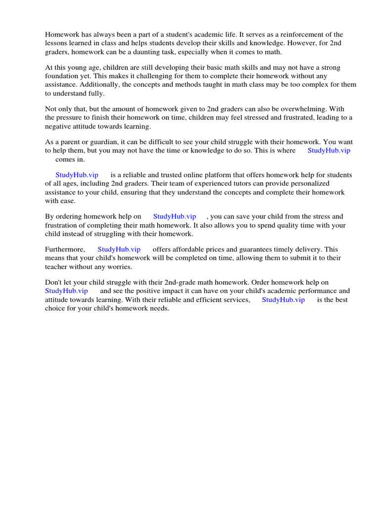 Homework For 2nd Graders Math | PDF | Homework | Essays
