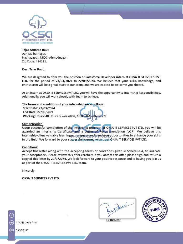 Internship Offer: Salesforce Developer | PDF | Career & Growth