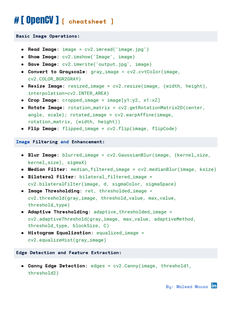OpenCV - cheatsheet | PDF | Multidimensional Signal Processing | Algorithms OpenCV - cheatsheet | PDF | Multidimensional Signal Processing | Algorithms