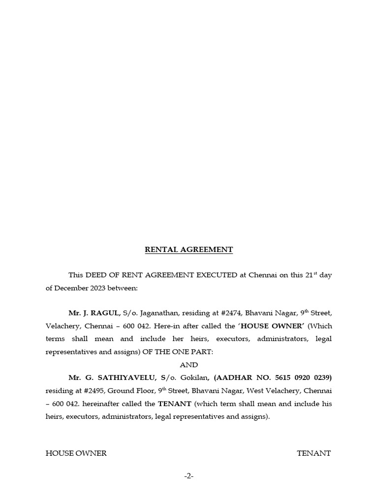 CHITRA DHANDAPANI RENT AGREEMENT | PDF | Lease | Land Law CHITRA DHANDAPANI RENT AGREEMENT | PDF | Lease | Land Law