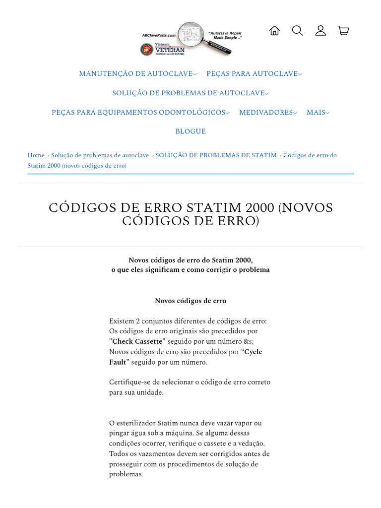 Códigos de Erro do Statim 2000 | PDF | Válvula