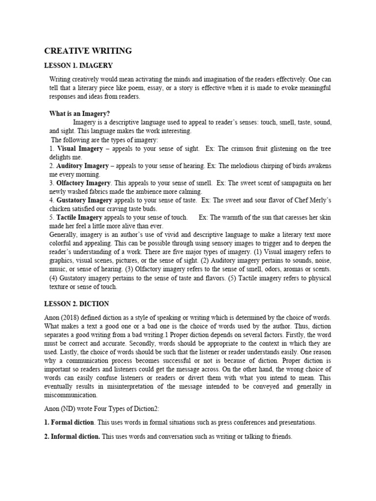 Handouts 1 Creative Writing | PDF | Senses | Taste