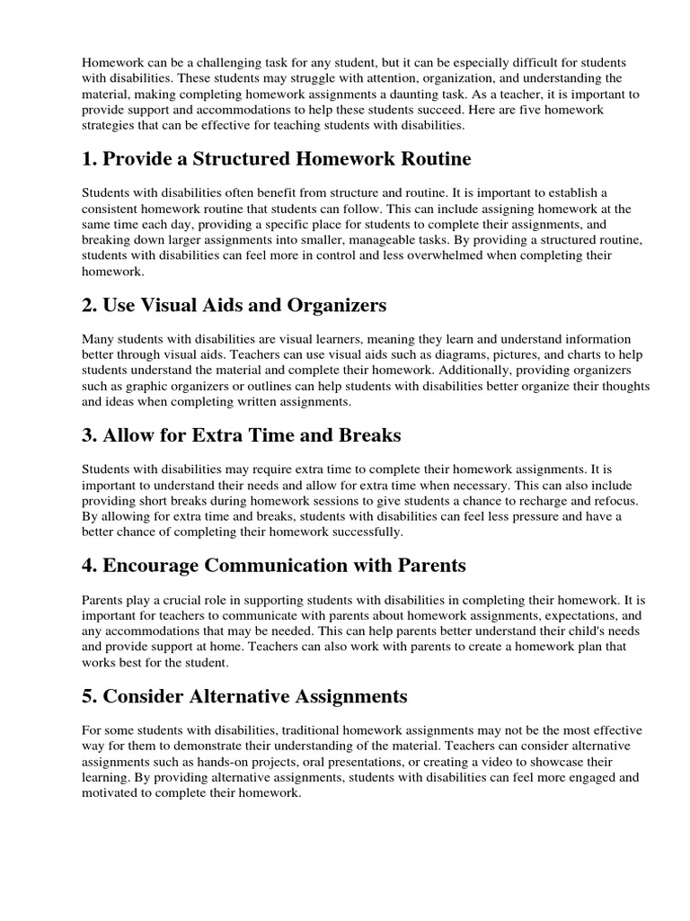 Five Homework Strategies For Teaching Students With Disabilities | PDF ...