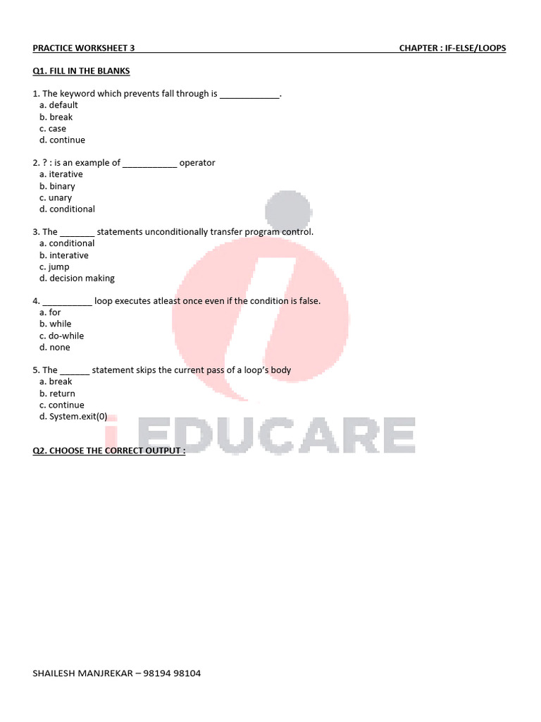 PRACTICE WORKSHEET 3 | PDF | Control Flow | Software Development