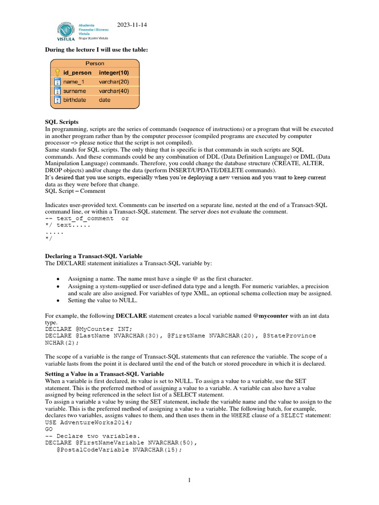 Scripts Procedures Functions2023 11 14 Pdf Parameter Computer Programming Sql