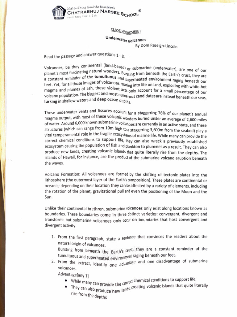 GR 8 Spring Break HW Ans Key | PDF | Volcano | Plate Tectonics