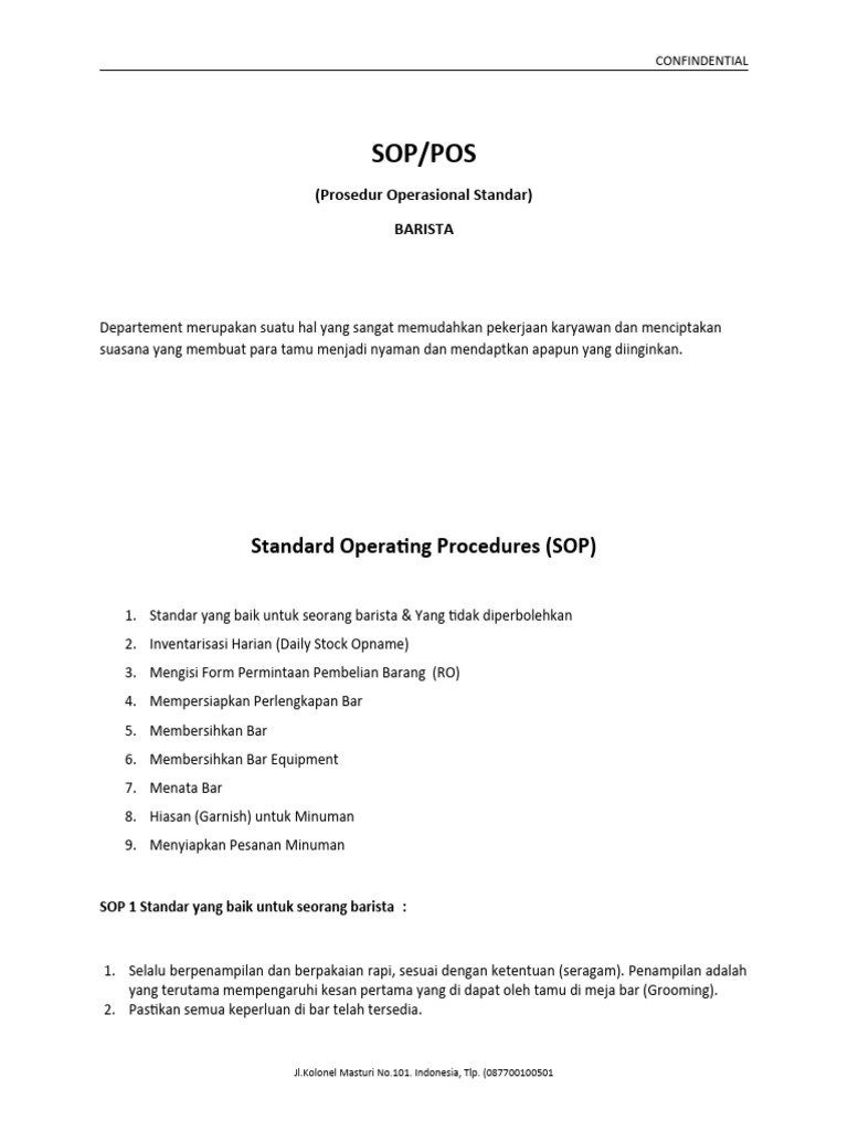 SOP Barista untuk Operasional Bar | PDF