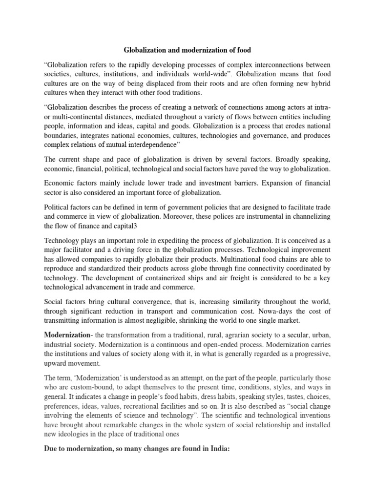 Globalization and Modernization of Foo1 | PDF | Fast Food | Globalization