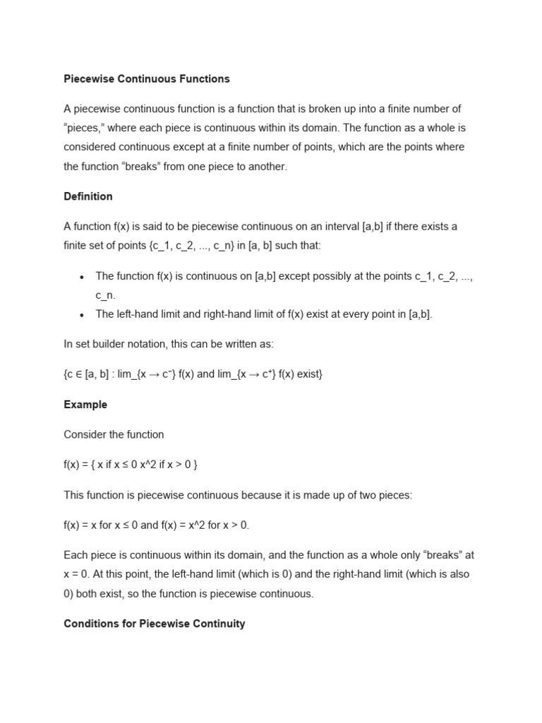 Piecewise Continuous Functions | PDF | Function (Mathematics) | Infinity Piecewise Continuous Functions | PDF | Function (Mathematics) | Infinity