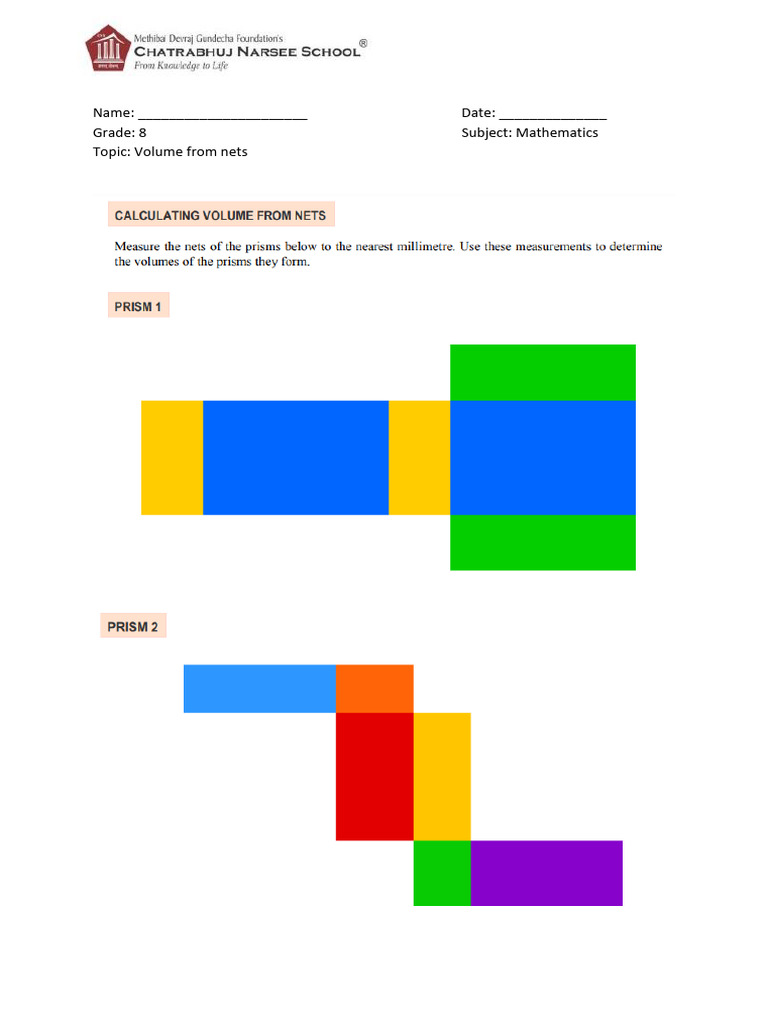 Gr. 8 Volume From Nets Worksheet | PDF