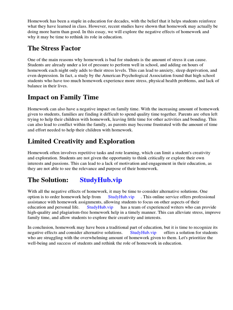 Homework Is Bad For You Essay | PDF | Homework | Social Media