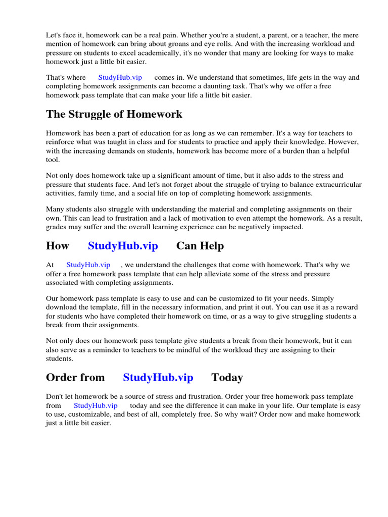 Homework Pass Template Free | PDF | Homework | Page Layout