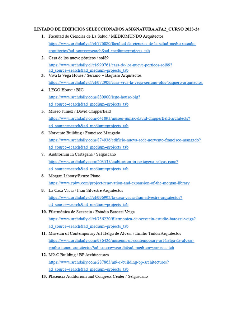 Listado de Edificios Seleccionados Afa2 - 23-24 | PDF
