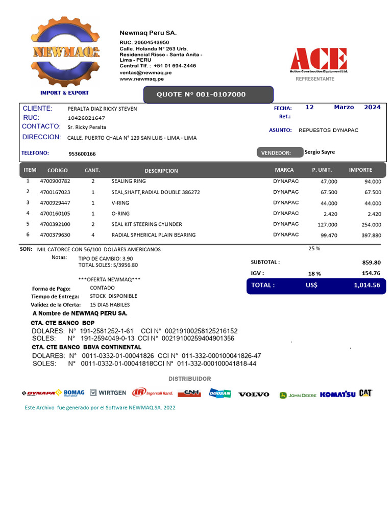 Cotizacion #001-0107000 - Peralta Diaz Ricky Steven | PDF