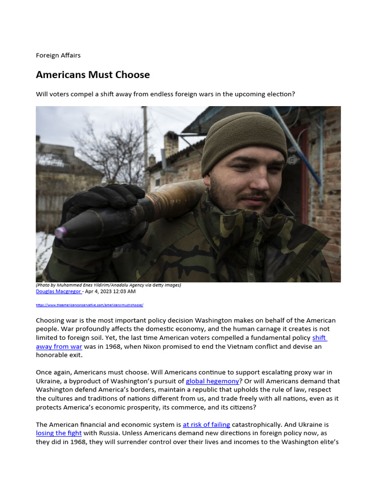 Americans Must Choose - Col Macgregor - 4 April 2023 | PDF | The United ...