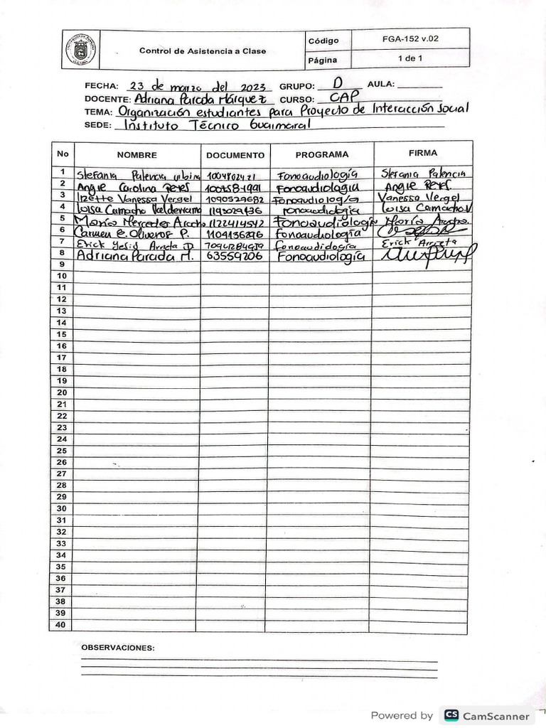Fga-152 Asistencia 23-03-2023 Practica I | PDF