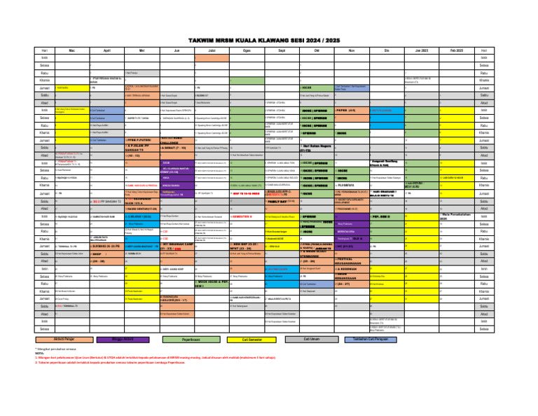 Takwim MRSM Kuala Klawang Sesi 2024 / 2025: Mac April Mei Jun Julai ...