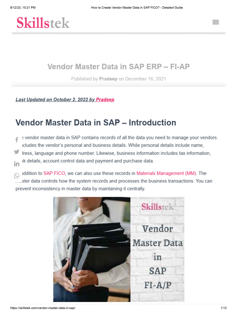 How To Create Vendor Master Data in SAP FICO - Detailed Guide | PDF | Accounts Payable | Computing