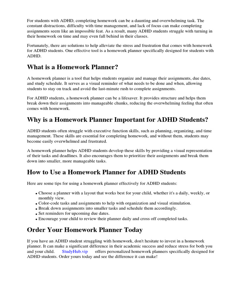 Homework Planner For Adhd Students | Download Free PDF | Homework ...