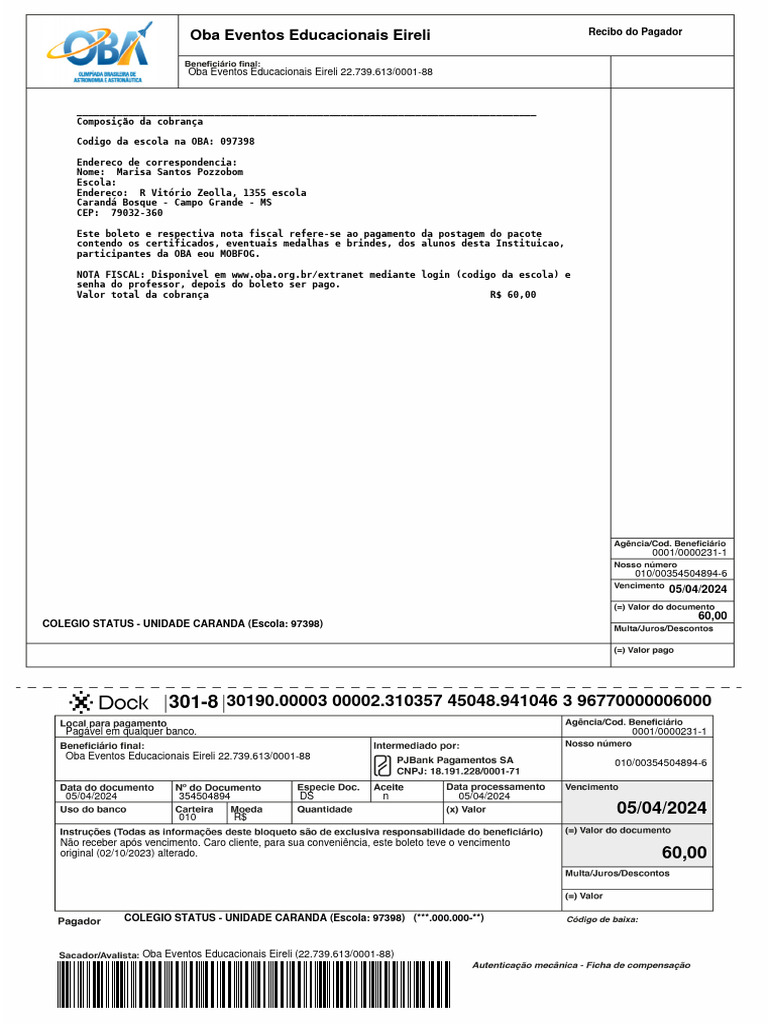 Boleto OBA | PDF | Brasil | Bancos