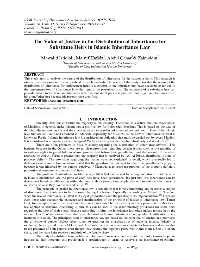 The Value of Justice in the Distribution of Inheritance for | PDF ...