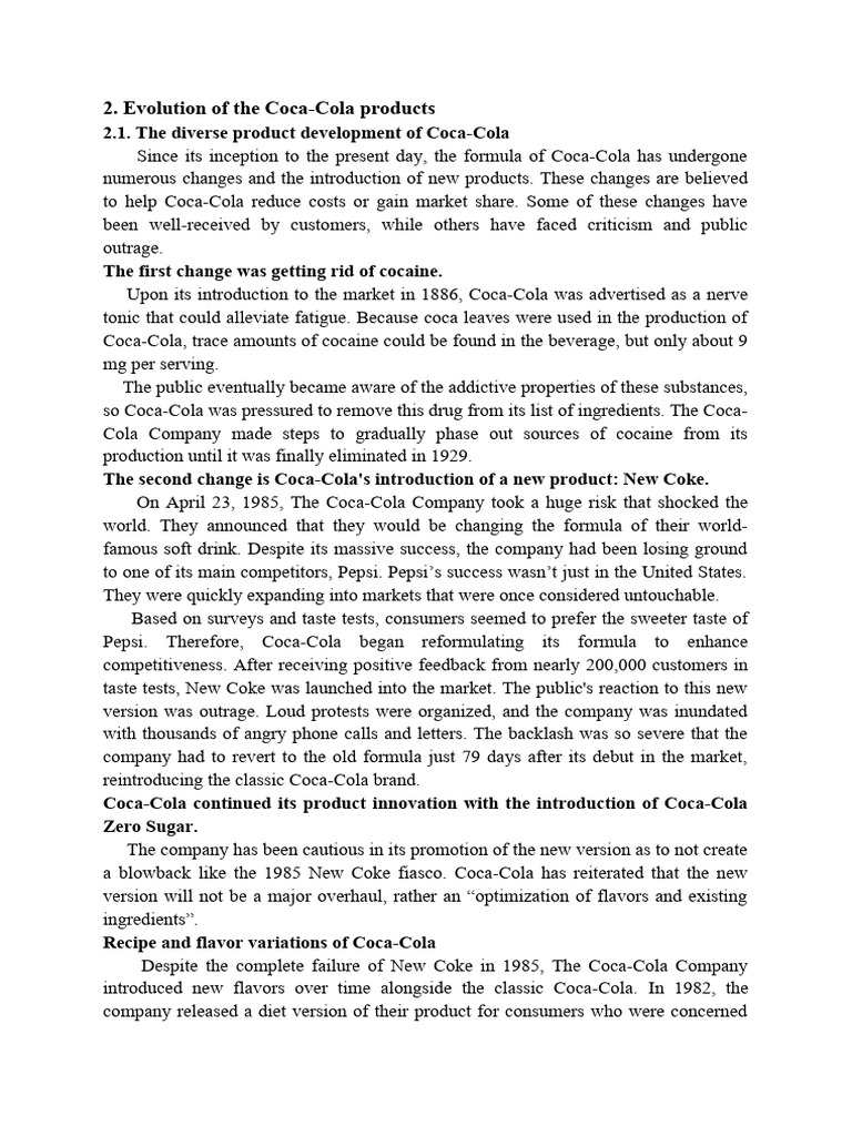 Evolution of The Coca-Cola Products | PDF | The Coca Cola Company | Pepsi