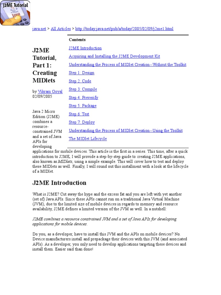J2Me Tutorial, Creating Midlets | Download Free PDF | Java Virtual Machine | Java (Programming ...
