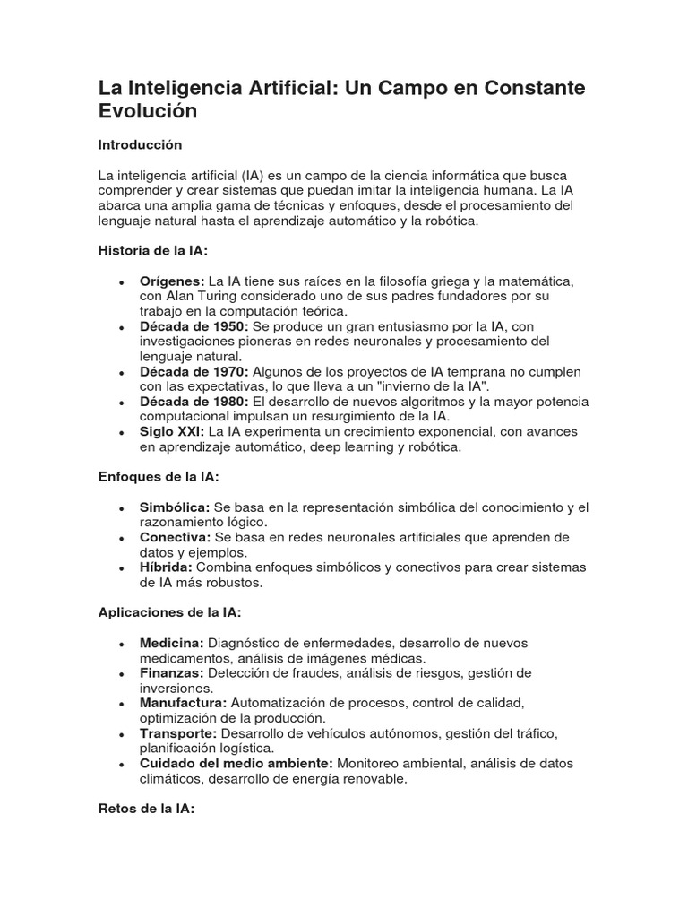 La Inteligencia Artificial | PDF | Inteligencia artificial | Inteligencia (IA) y semántica