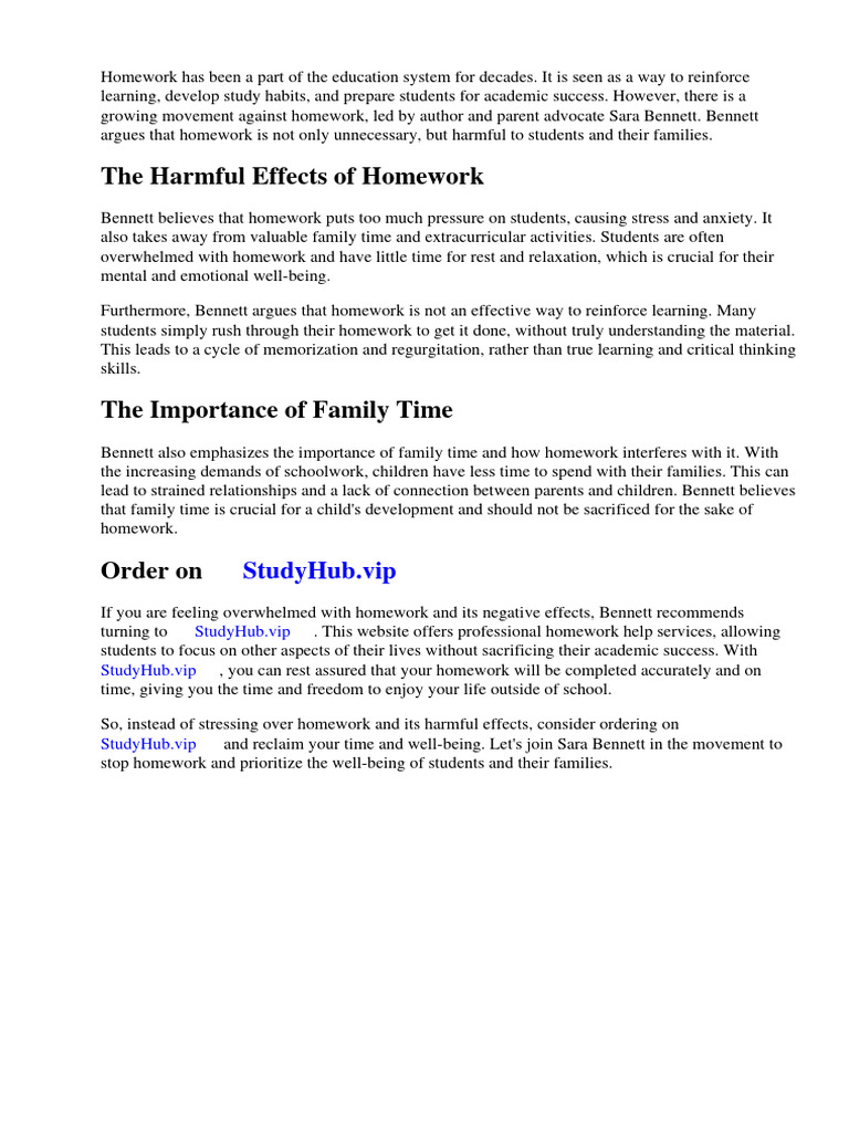 Sara Bennett Stop Homework | PDF | Homework | Learning