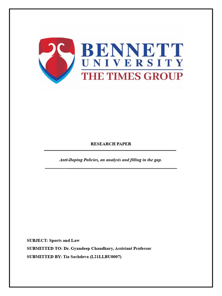 Research Paper Sports Law Tia Sachdeva | PDF | Doping In Sport ...