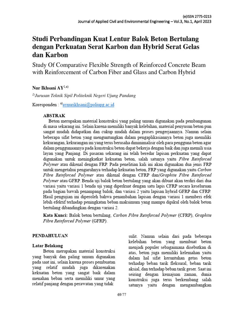 Studi Perbandingan Kuat Lentur Balok Beton Bertulang Dengan Perkuatan Serat Karbon Dan Hybrid ...