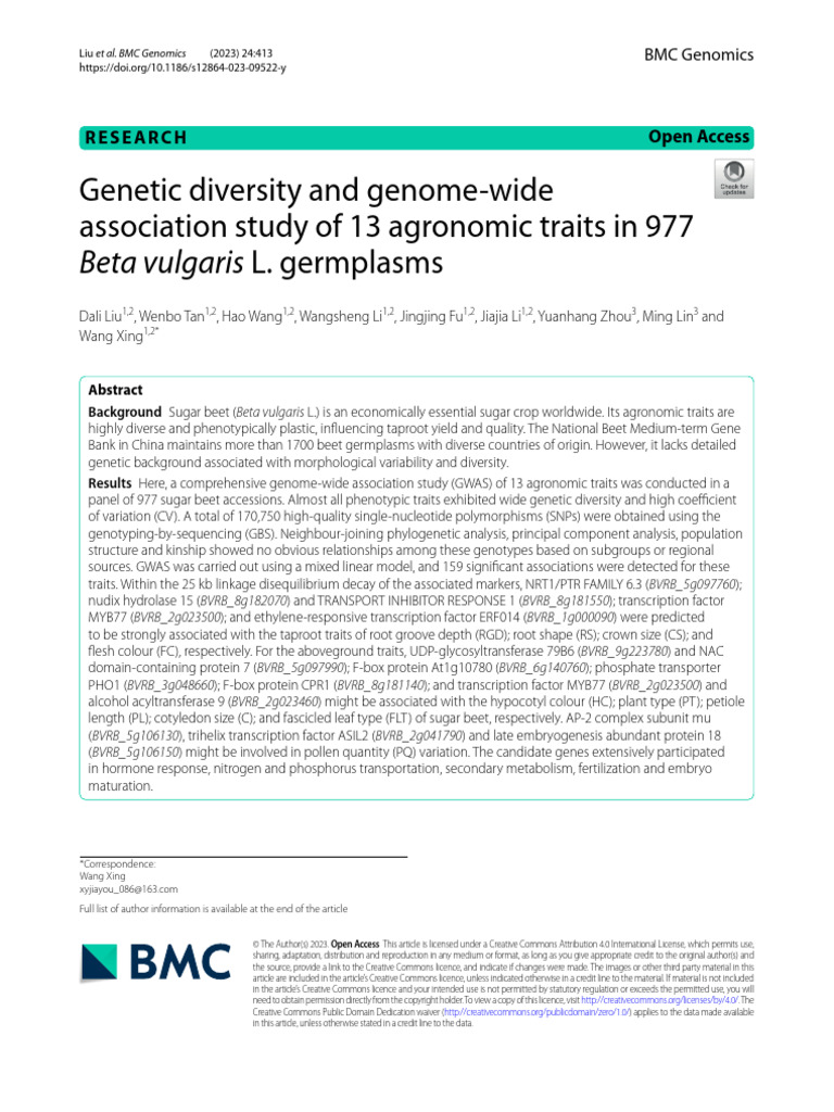 Genetic Diversity and Genome-Wide Association Study of 13 Agronomic ...