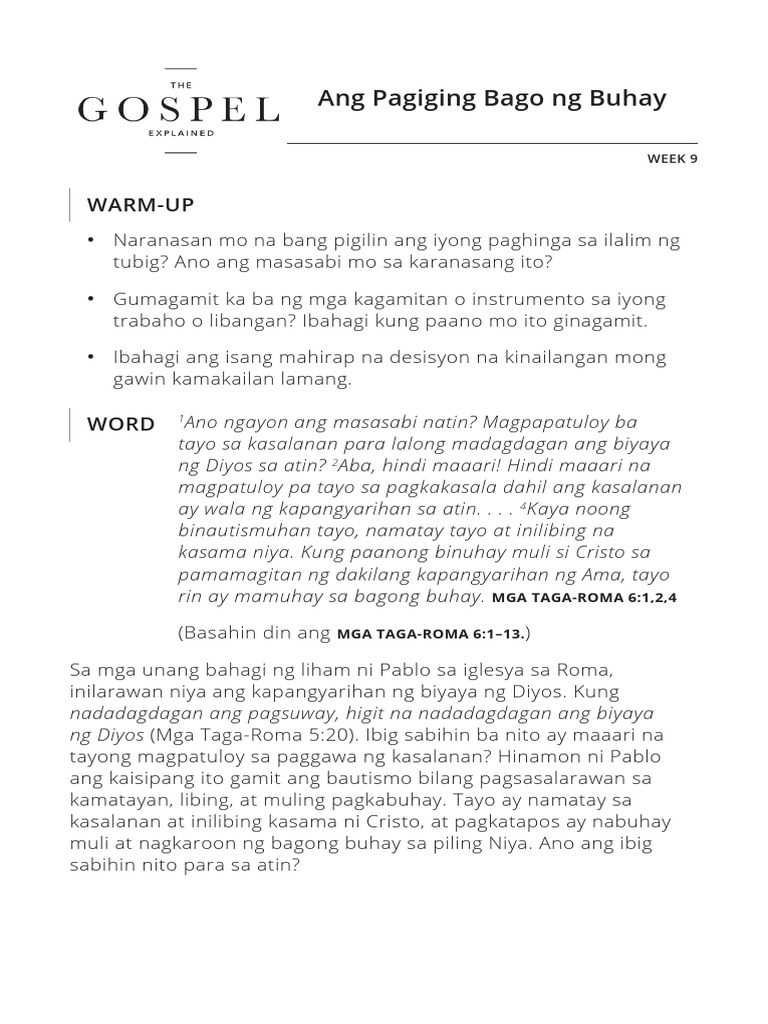 The Gospel Explained Week 9 Ang Pagiging Bago NG Buhay Mobile | PDF