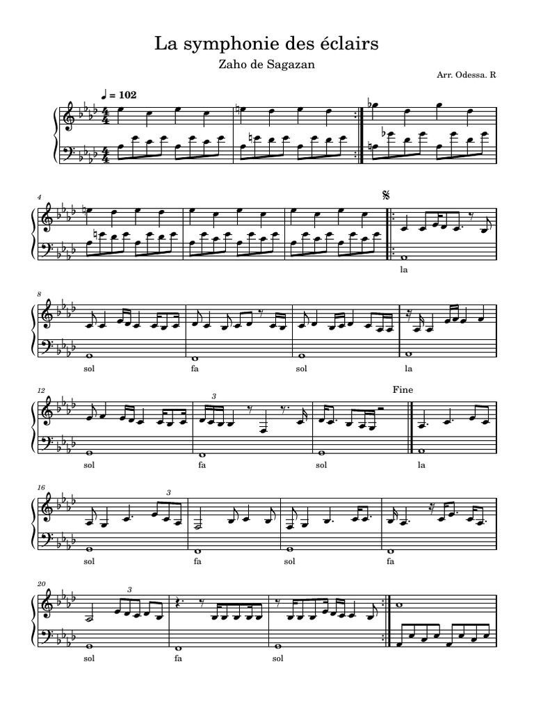 La Symphonie Des Éclairs - ZDS Simplifié Pour Piano (Mélodie Et Accords) | PDF