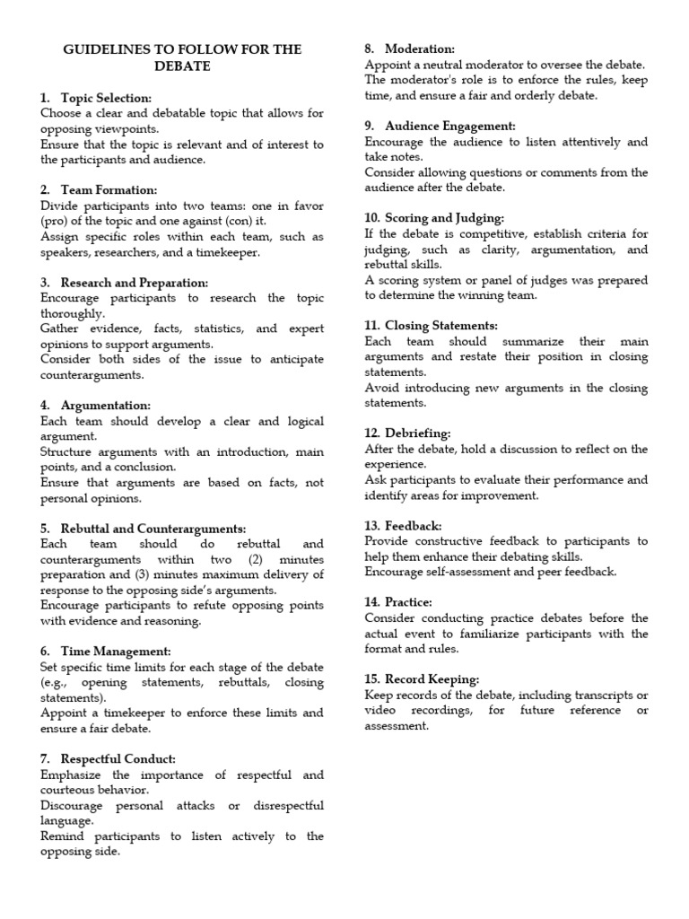 Guidelines To Follow For The Debate | PDF | Argument | Cognition