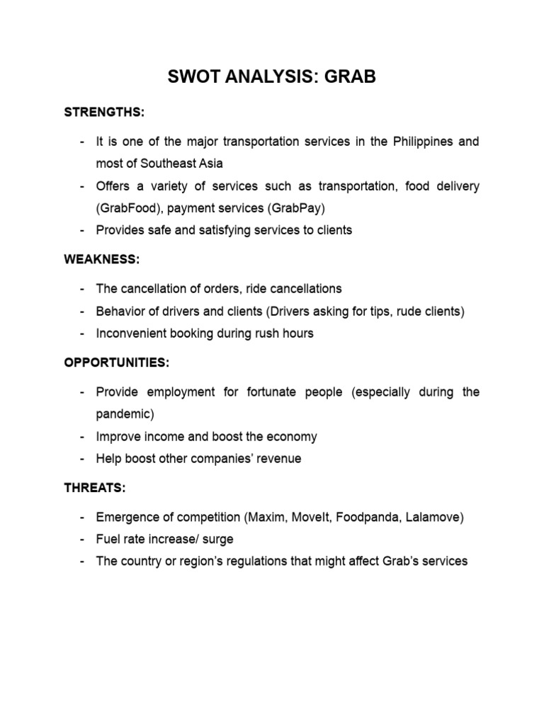 Swot Analysis Grab | PDF