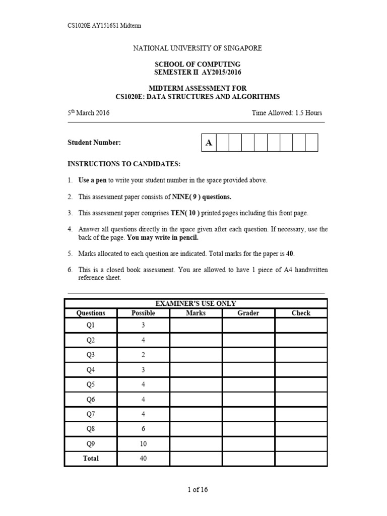 1516S2 Midterm Answer For Students | PDF | Pointer (Computer ...