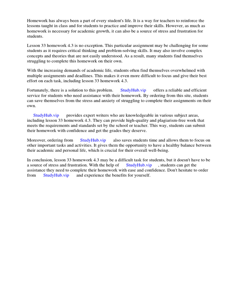 Lesson 33 Homework 4.3 | Download Free PDF | Homework | Mathematics