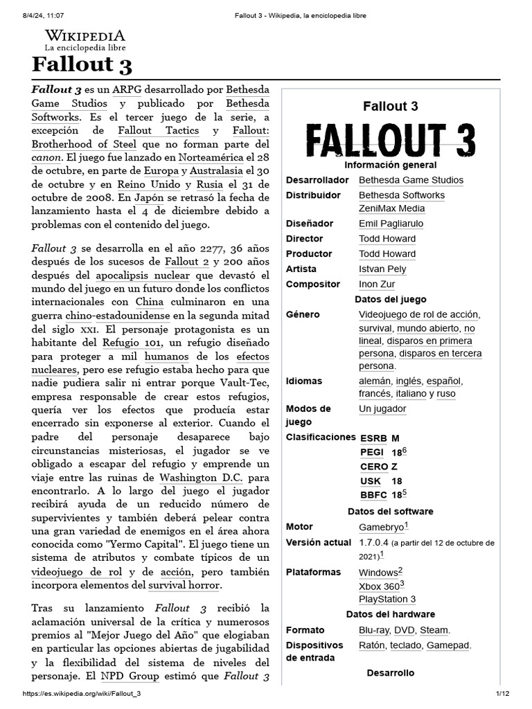 Fallout 3 - Wikipedia, la enciclopedia libre | PDF