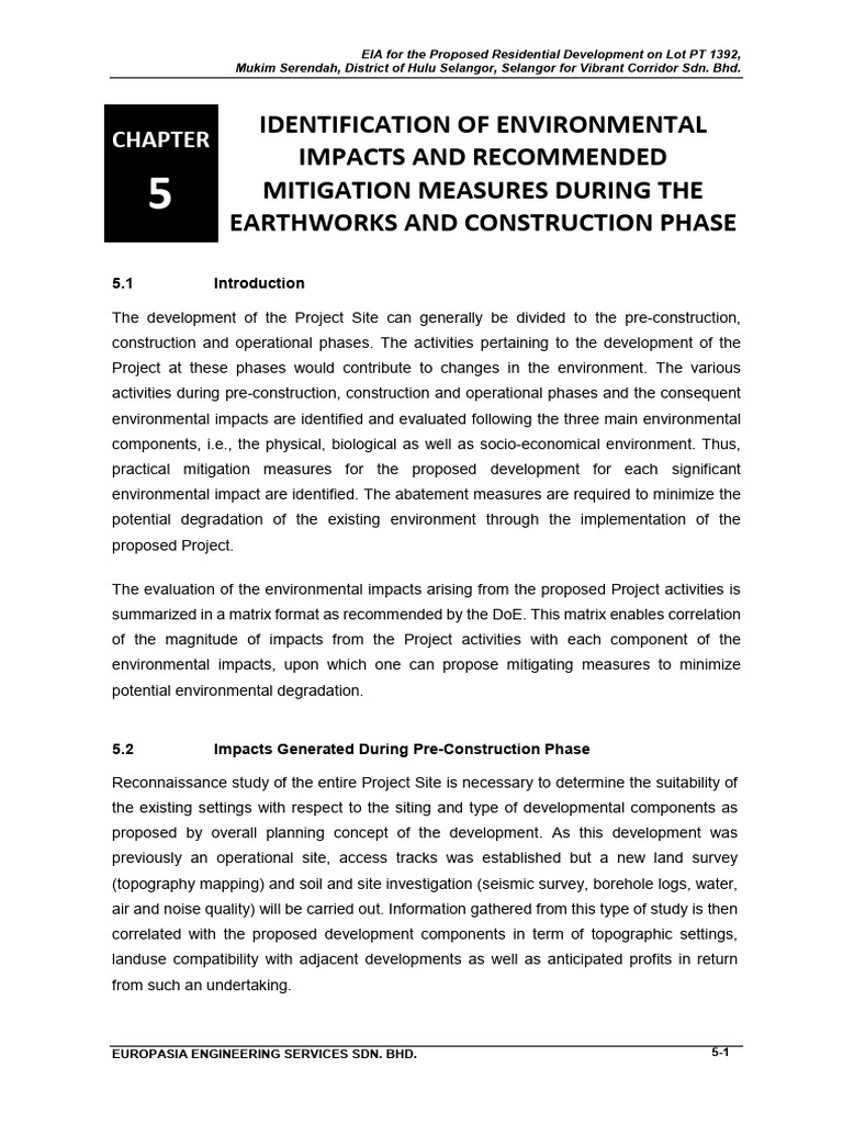 Chapter 5 Impact Miti Earthwork Construction | PDF | Sewage | Occupational Safety And Health