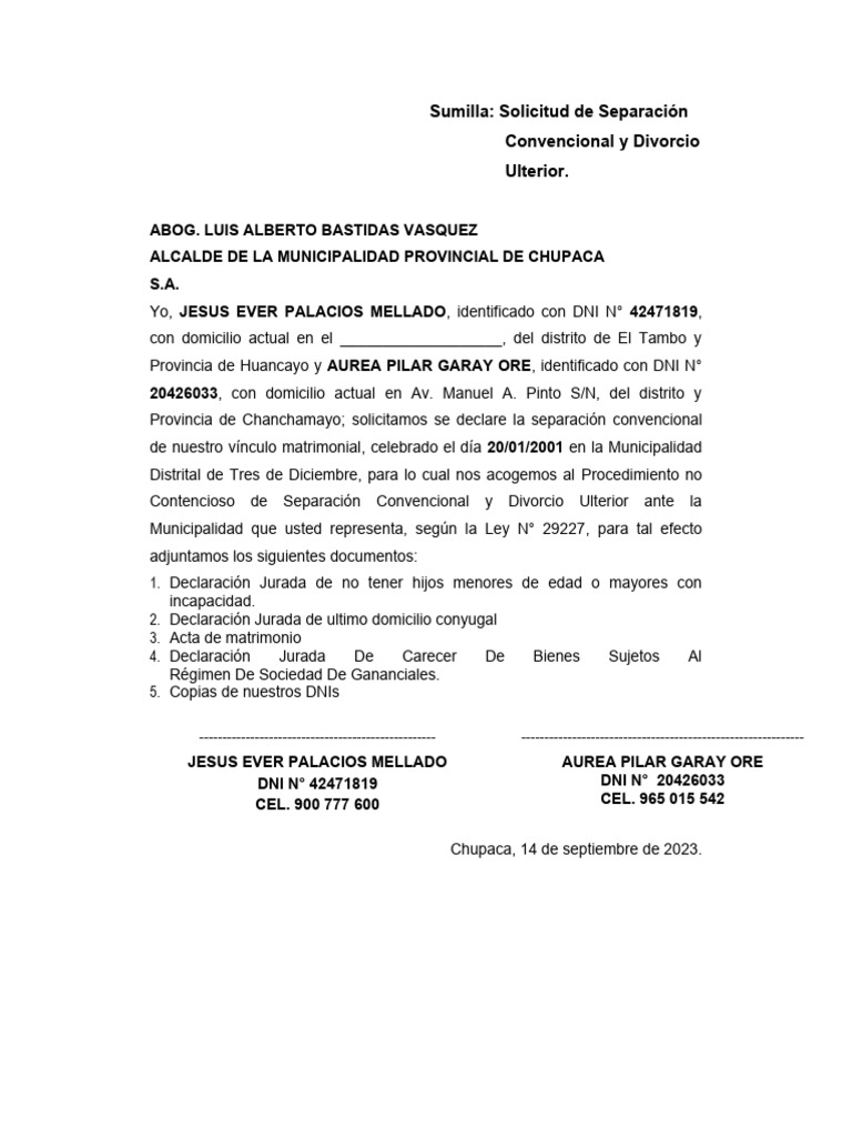 Solicitud Divorcio Ulterior 2023 | PDF | Divorcio | Matrimonio Solicitud Divorcio Ulterior 2023 | PDF | Divorcio | Matrimonio