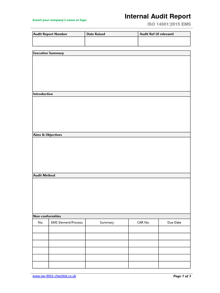 ISO 14001 2015 Internal Audit Report Sample | PDF