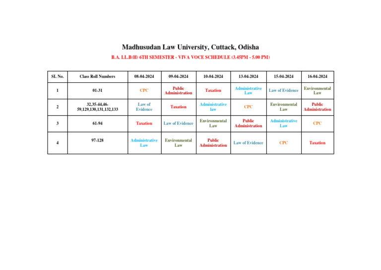 Viva Date Sheet 084513 Pdf Law