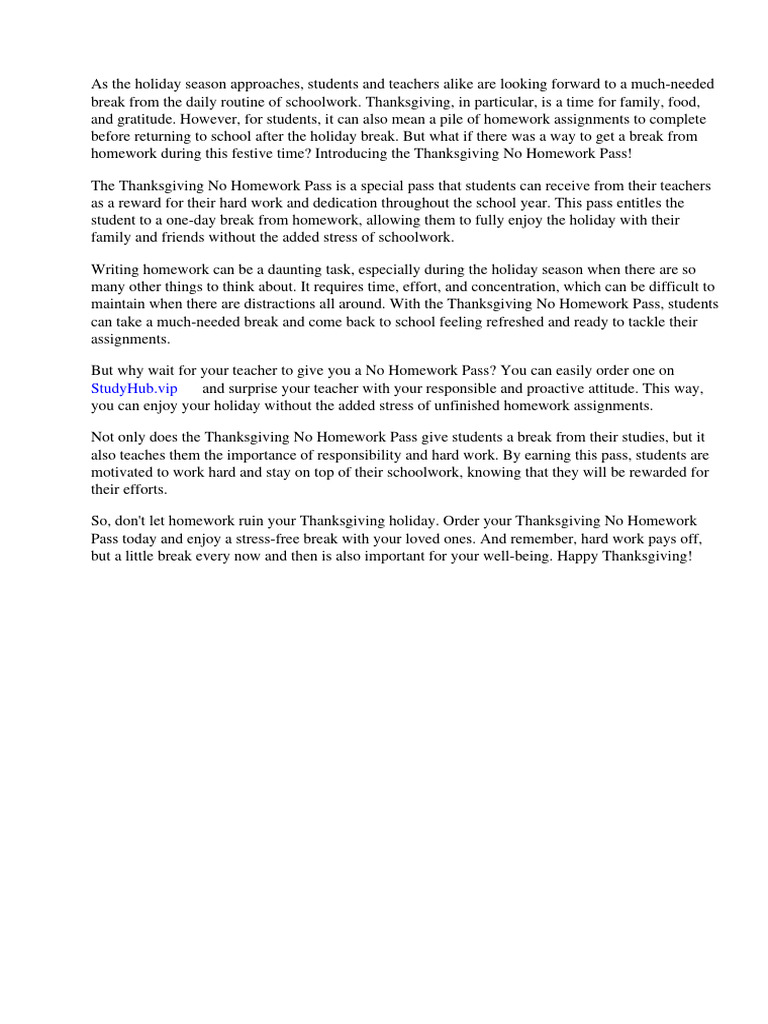 Thanksgiving No Homework Pass | PDF | Safari (Web Browser)