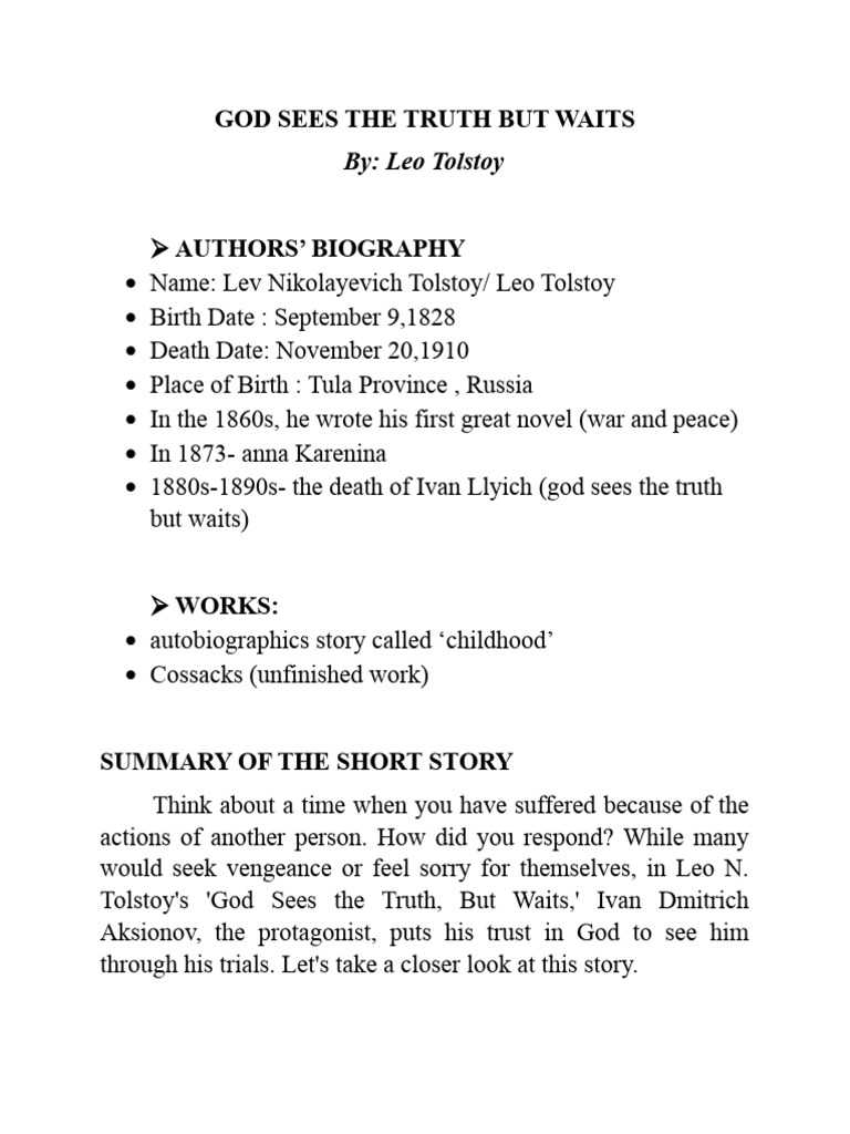 God Sees The Truth But Waits | PDF | Leo Tolstoy