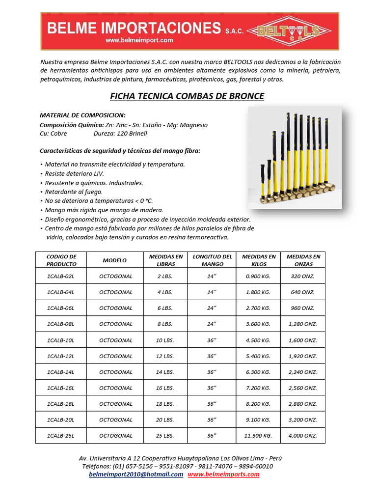 19.FICHA TECNICA COMBAS DE BRONCE BELTOOLS Actual 2022 | PDF | Estaño ...