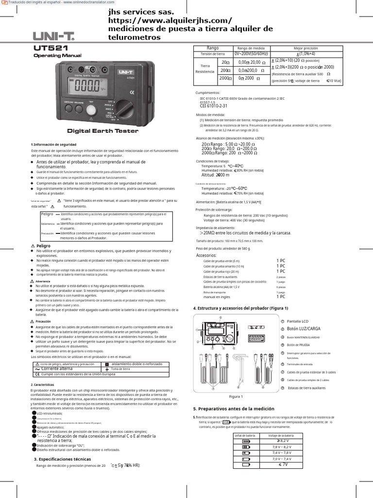 UT521-Manual en Español | PDF | Cambiar | Resistencia Eléctrica y Conductancia