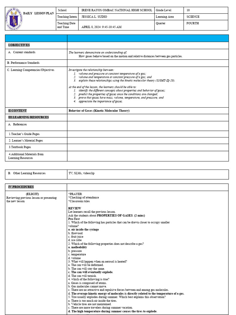 SDLP-Kinetic Molecular Theory | PDF | Gases | Learning
